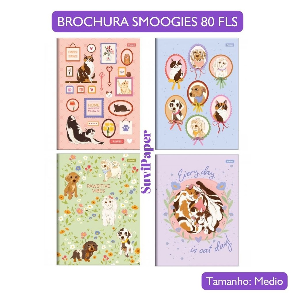 Caderno Brochura PEQUENO Smoogies Pets Cachorro e Gato Modelo 2025 ...