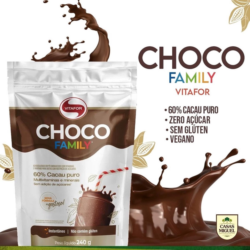 Choco Family Multivitaminas Cacau Puro Pouch 240g Vitafor | Shopee Brasil
