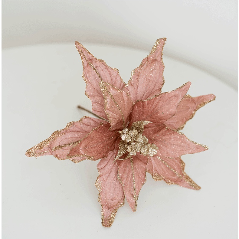 28cm Golden Champagne Christmas Flower High-End Flannel Simulation ...