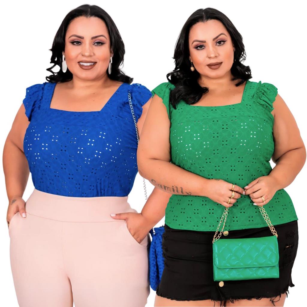 Kit 2 Blusa Regata Feminina Plus Size Cropet Verão Alcinha Babado ...