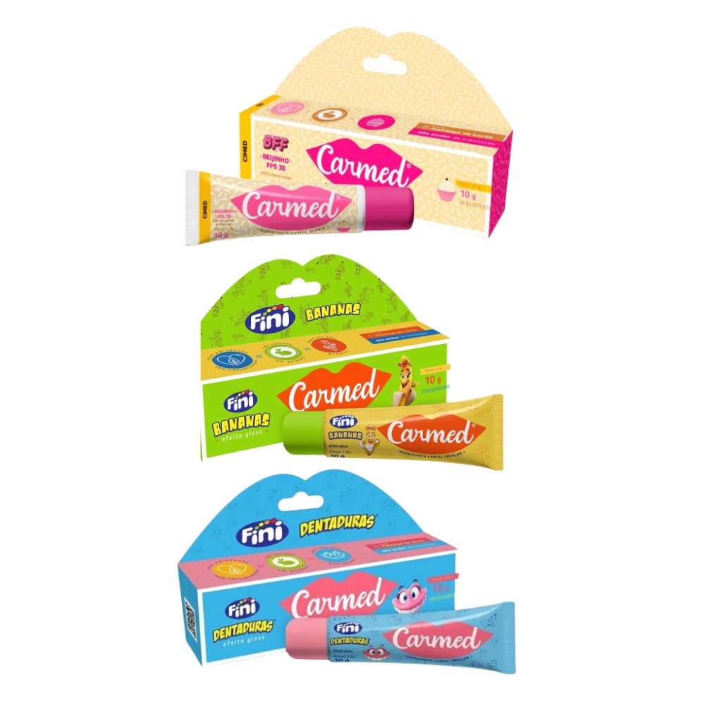 Kit Carmed Incolor BFF Beijinho FPS 30 + Fini Dentaduras + Bananas 10g Cada Gel Hidratante ...