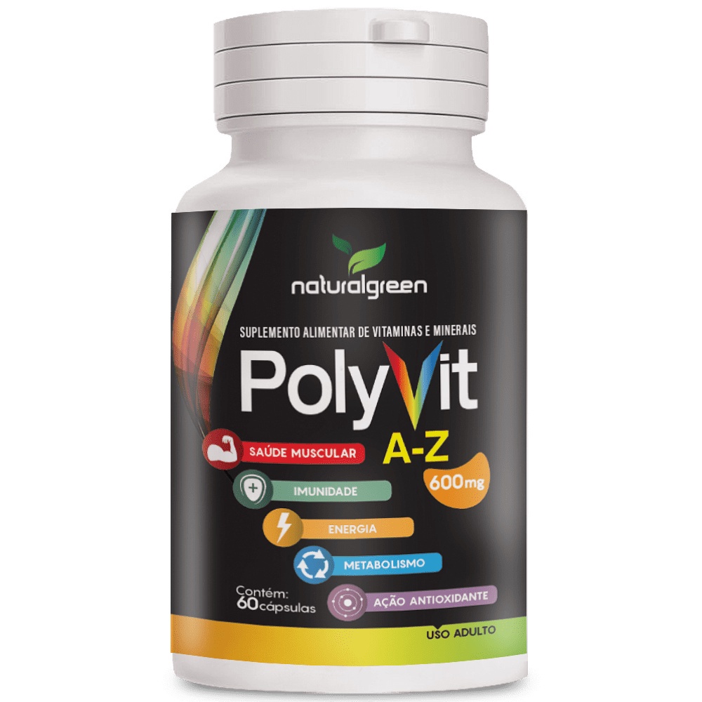 POLYVIT A-Z 60 CAPS 600MG Multivitaminas Natural Green | Shopee Brasil