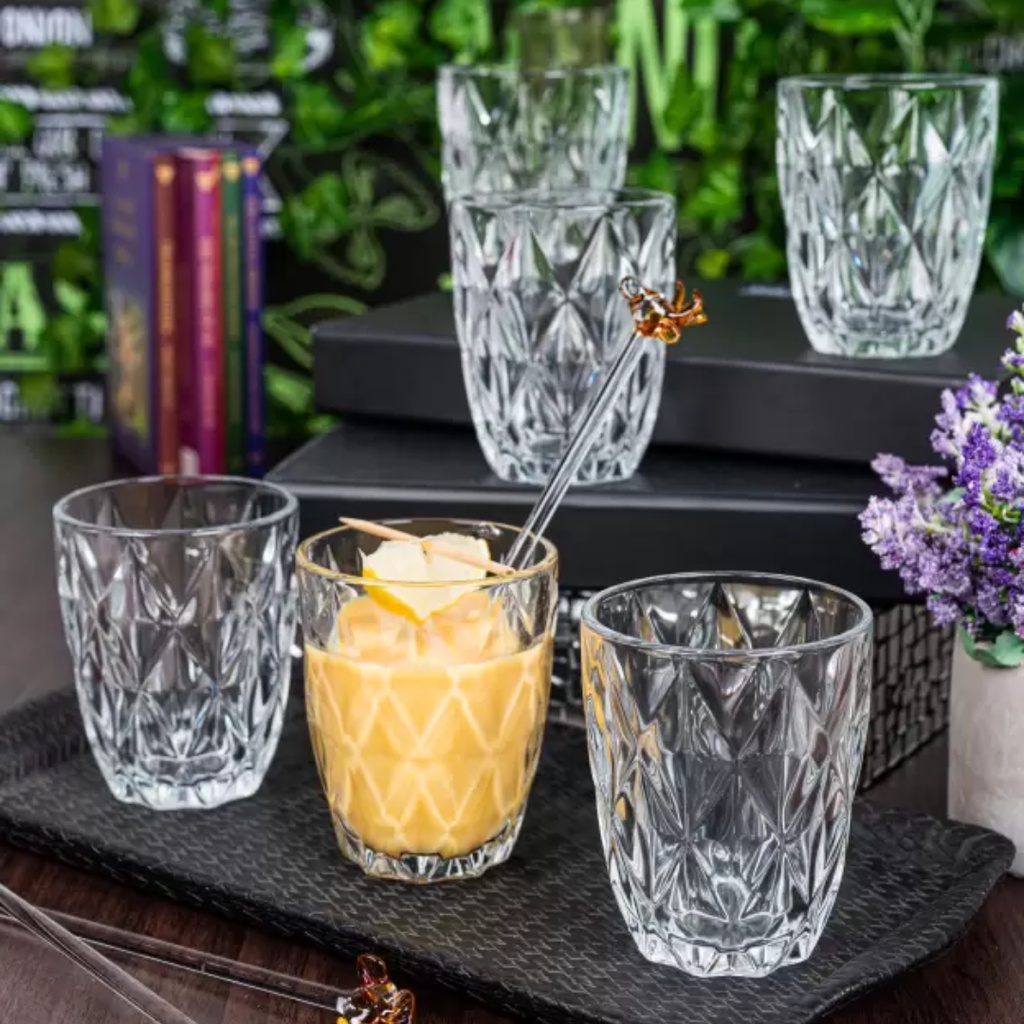 Conjunto Jogo 6 Copos Diamante 300ml em Vidro Resistente Para Água Suco | Shopee Brasil
