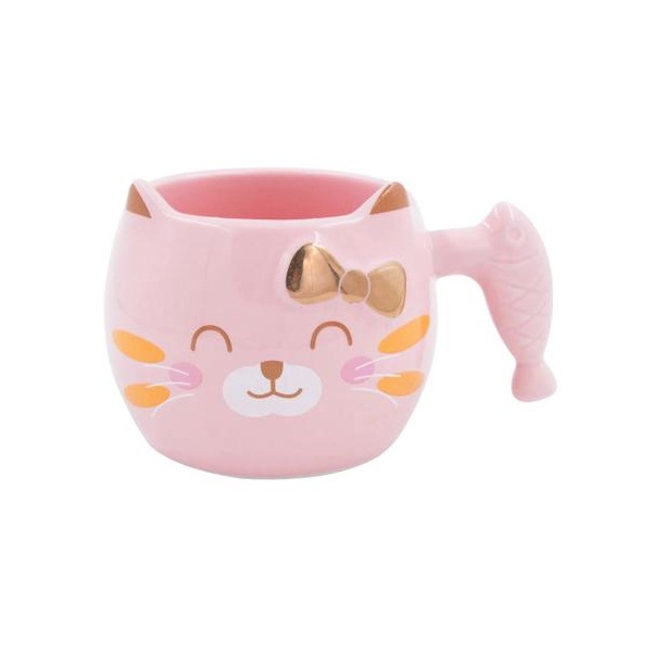 Caneca de Porcelana Cat Loves Fish - Rosa | Shopee Brasil