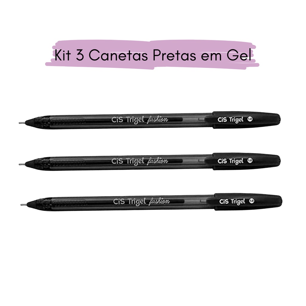 Kit C/3 Canetas Gel CIS Preta Linha Trigel | Papelaria Criativa ...