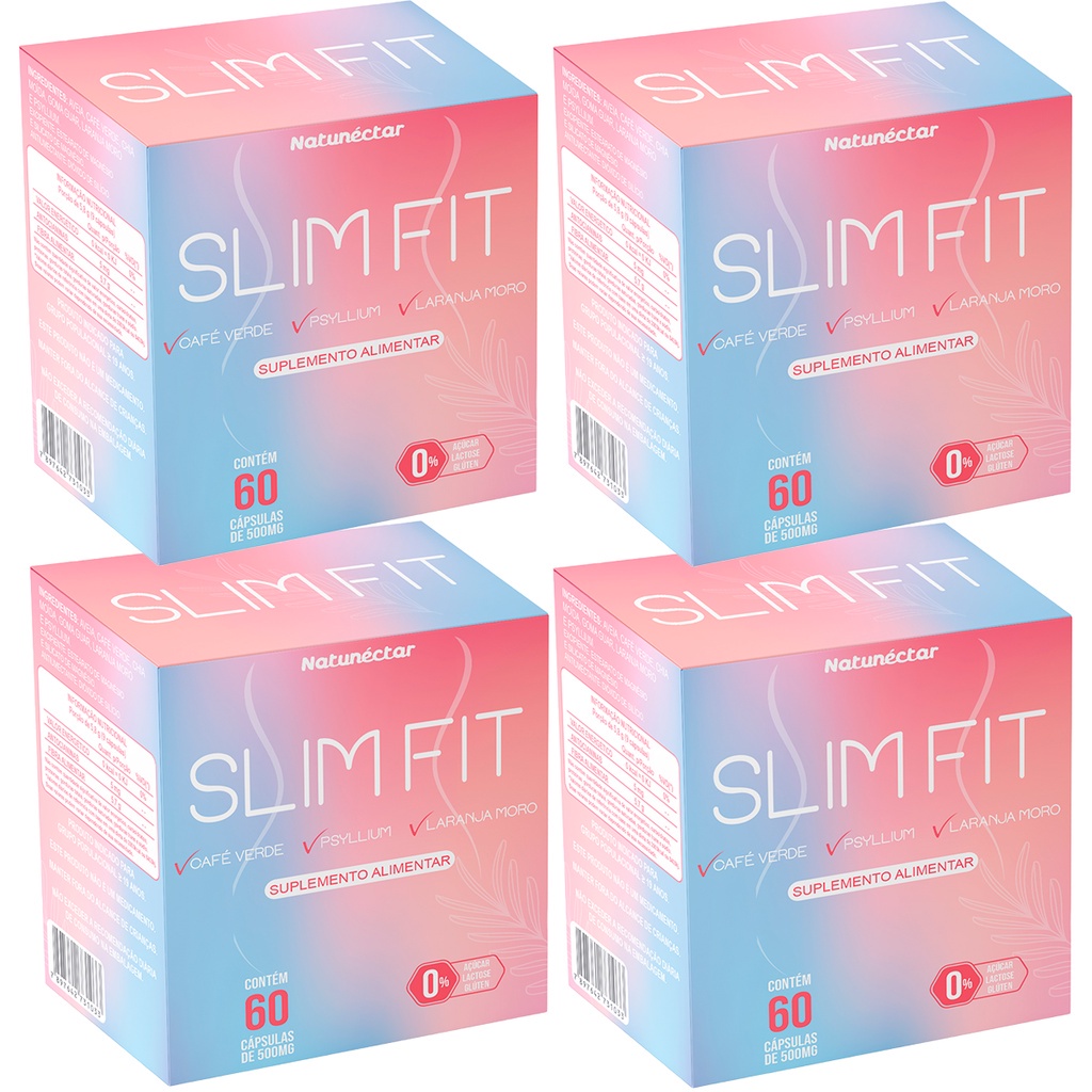 Kit 4 Frascos Slim Fit Fibras Café Verde Laranja Moro Psyllium Suplemento Natunéctar 60 Cápsulas ...