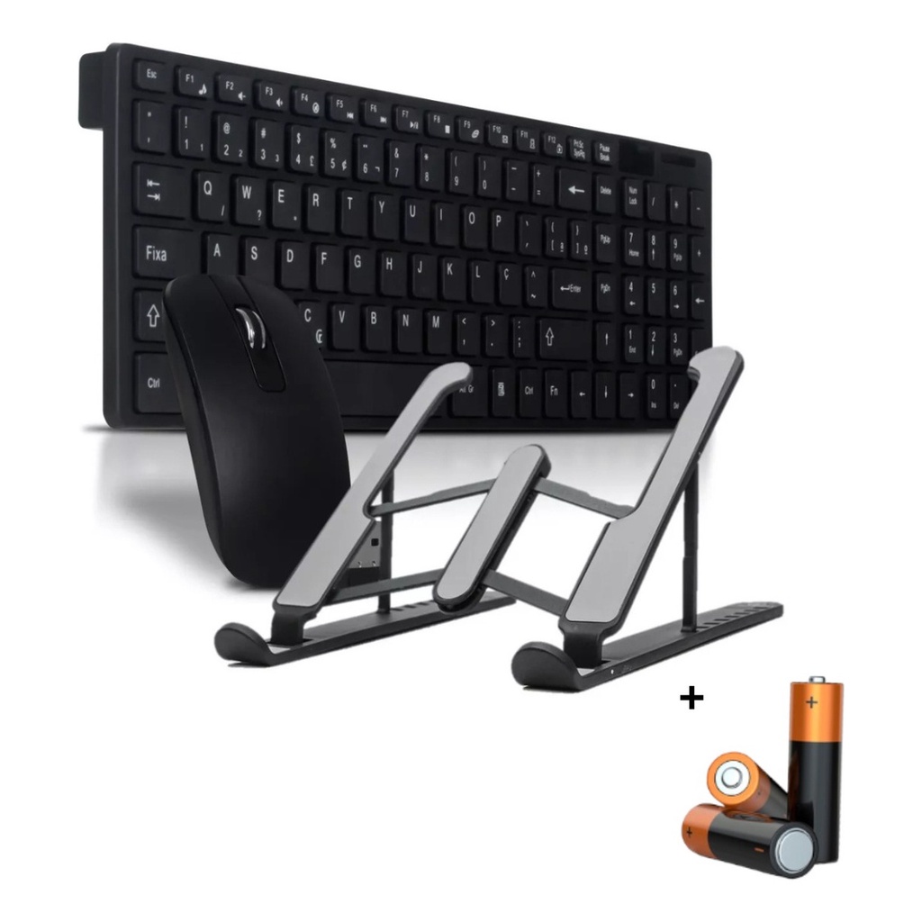 Kit Teclado E Mouse Sem Fio Wireless 2.4ghz 3200dpi Óptico + Suporte ...