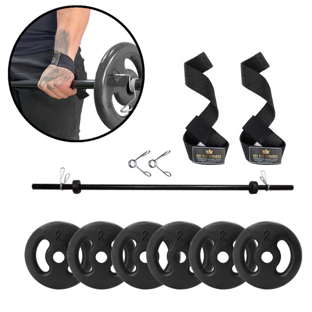 Kit Treino Academia 11 Peças com Barra Anilha e Strap | Shopee Brasil