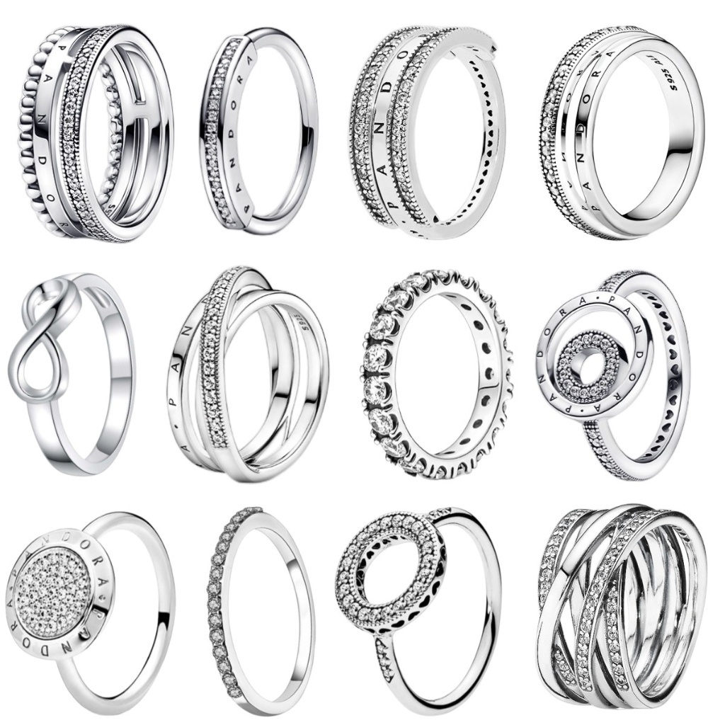 S925 Anel Pan Ring Original Com Variedade De Banho De Prata Clássico LOGO Pavé Homens Mulheres ...