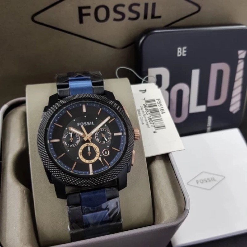 Lptx Fossil Fs5164 Machine Medium Chronograph Watch Black Stainless ...