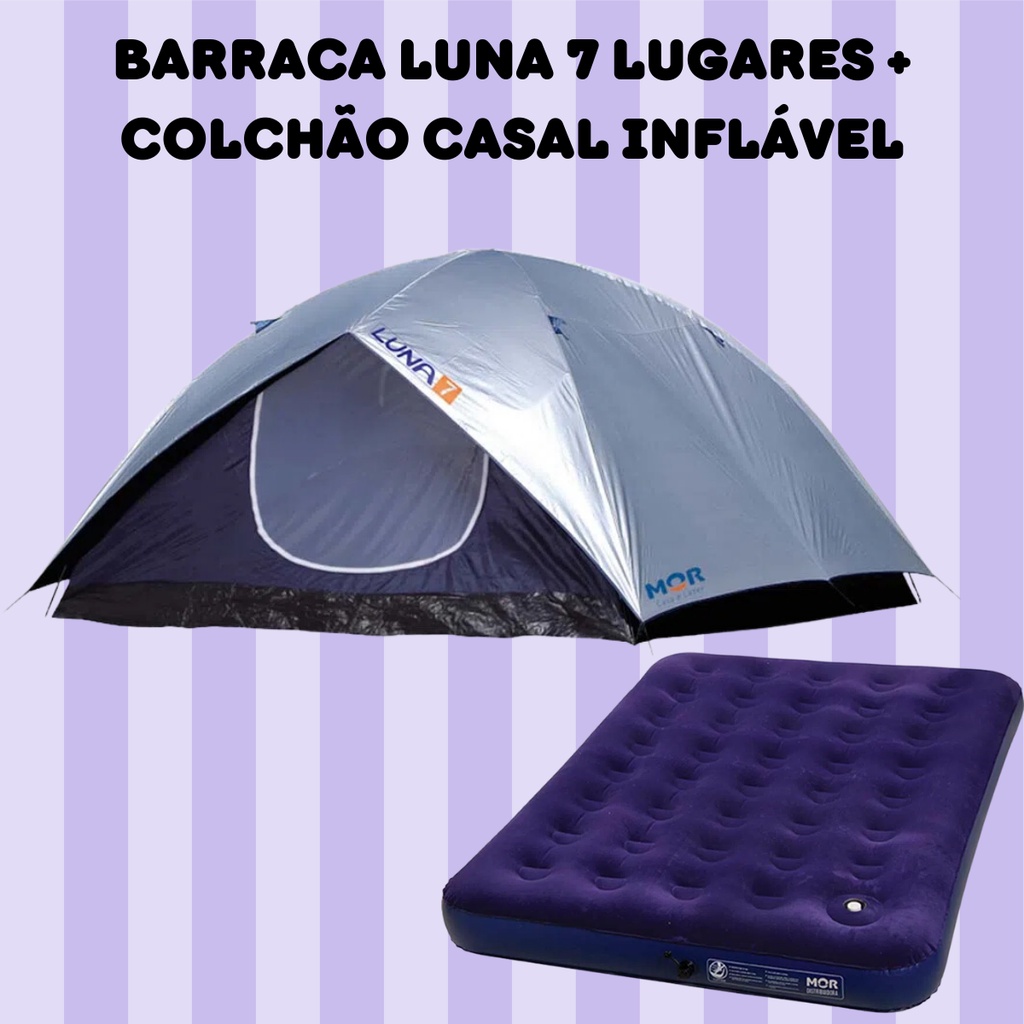 Barraca de Camping Luna 7 Lugares + Colchão Inflável Casal Inflador ...