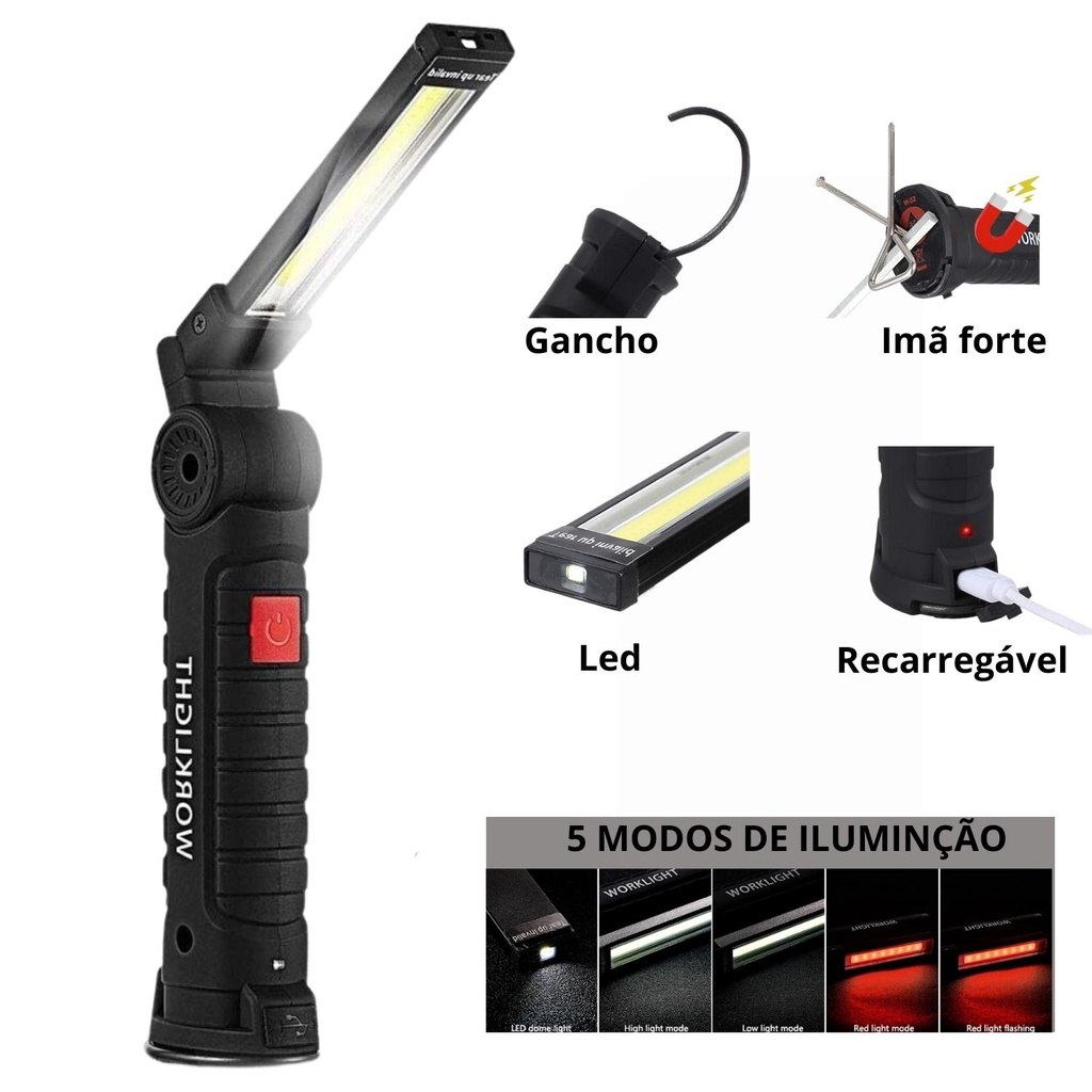 Lanterna LED Dobrável recarregável, luminária automotiva multiuso ...