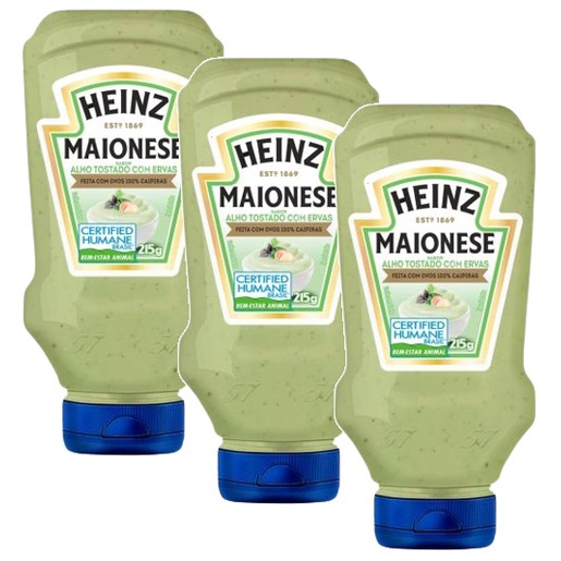 kit 3 MAIONESE ALHO TOSTADO COM ERVAS HEINZ SQUEEZE 215G | Shopee Brasil