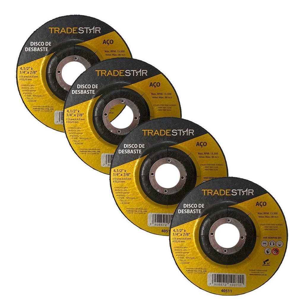 4 Disco de Desbaste em Aço 4.1/2" Polegadas - 115mm x 6,0mm | Shopee Brasil