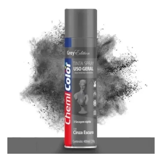 Tinta Spray Cinza Escuro Uso Geral 400 Ml 250g Chemi Color | Shopee Brasil