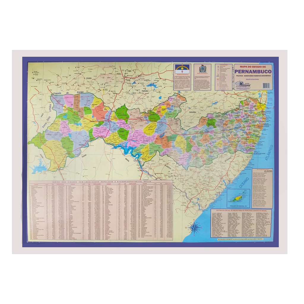 Mapa do Estado de Pernambuco Rodoviário Politico Turístico e ...