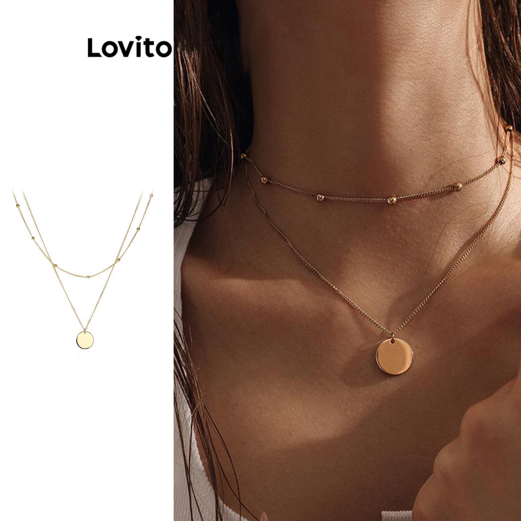 Lovito Casual Colares Femininos Simples Redondo com Corrente de Camada ...