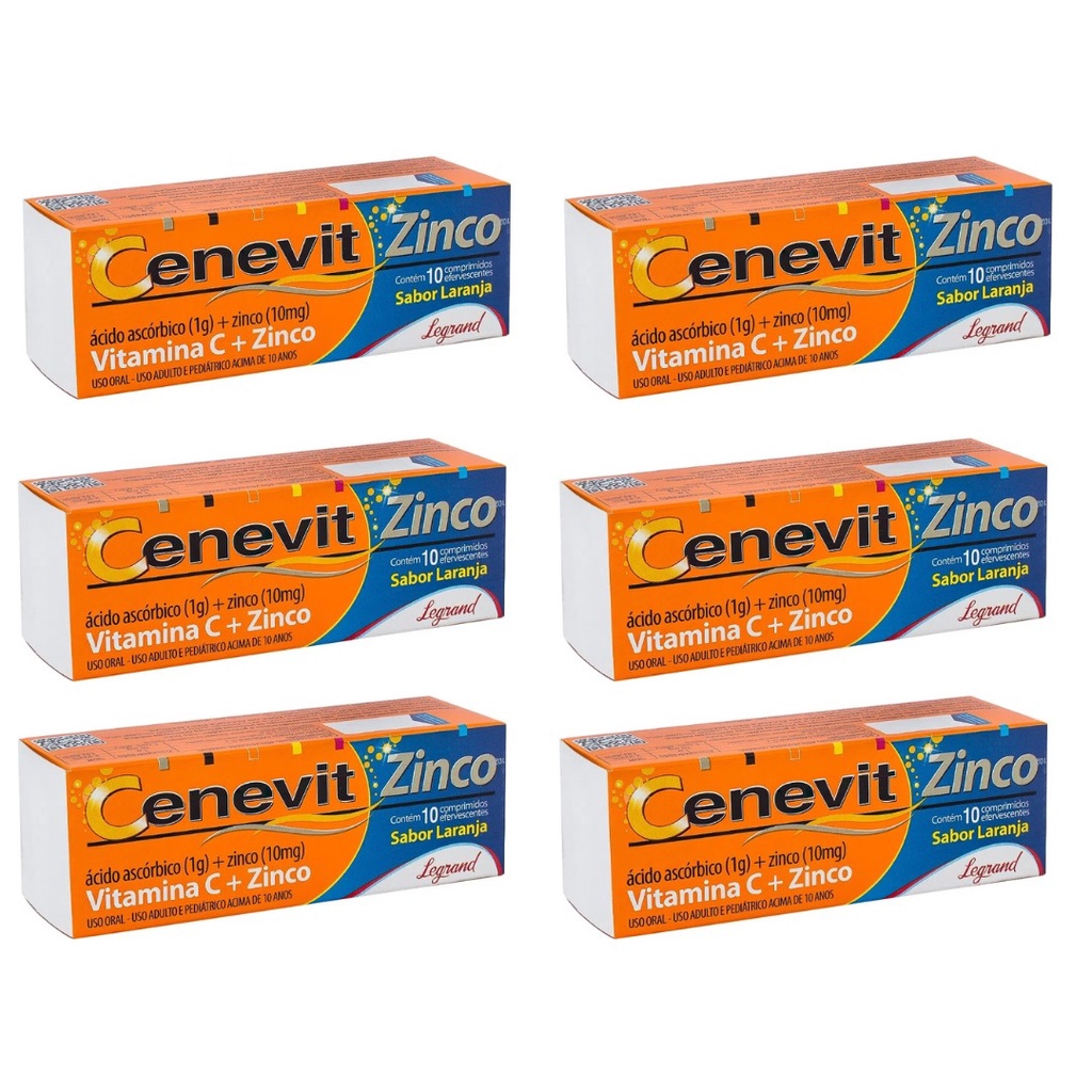 Kit 6 Caixas de Cenevit Zinco 10mg + Vitamina C 1g | Shopee Brasil