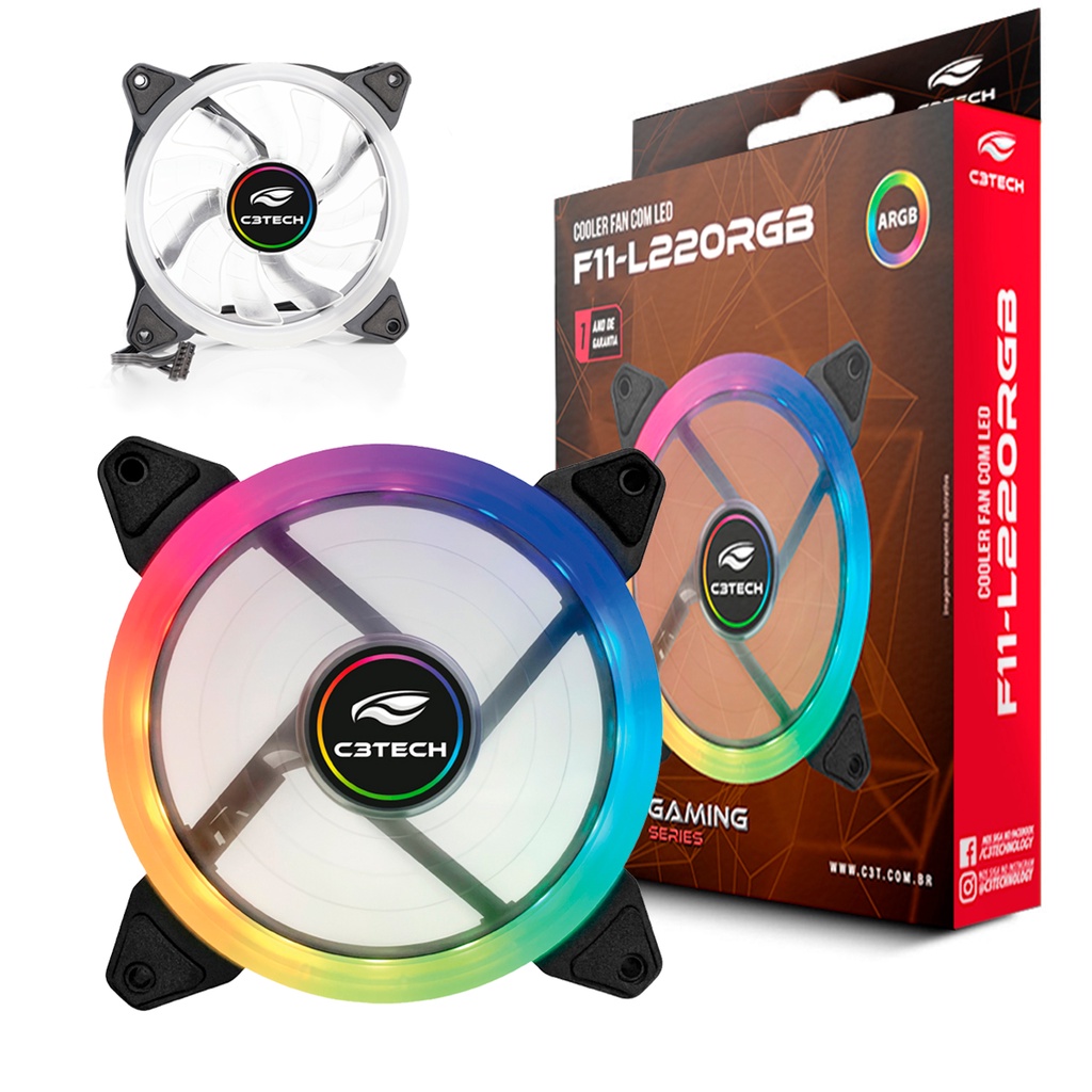 Cooler RGB Gamer Para CPU 12CM C3Tech - FAN F11-L220RGB | Shopee Brasil