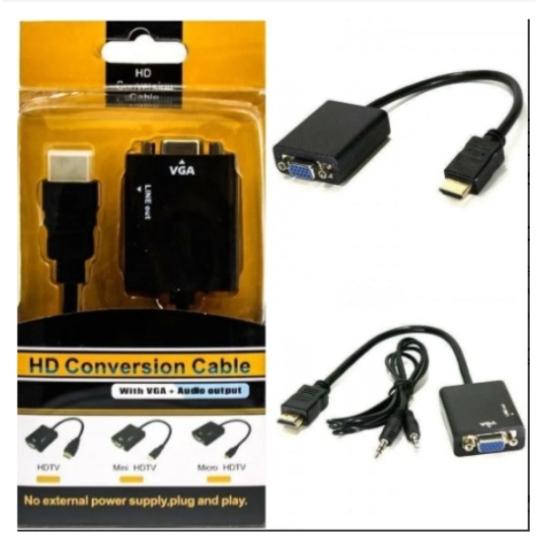 Cabo Adaptador Conversor HDMI Para VGA Com Saída P2 De Áudio | Shopee ...