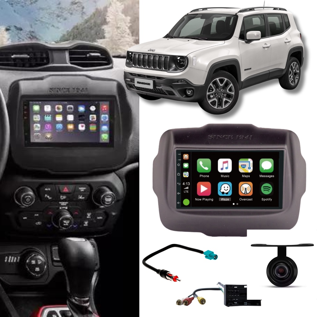 Multimídia Android 12 Renegade 2015 a 2021 c/7 Pol. IPS HT-6023CA Bluetooth Android Auto Carplay ...