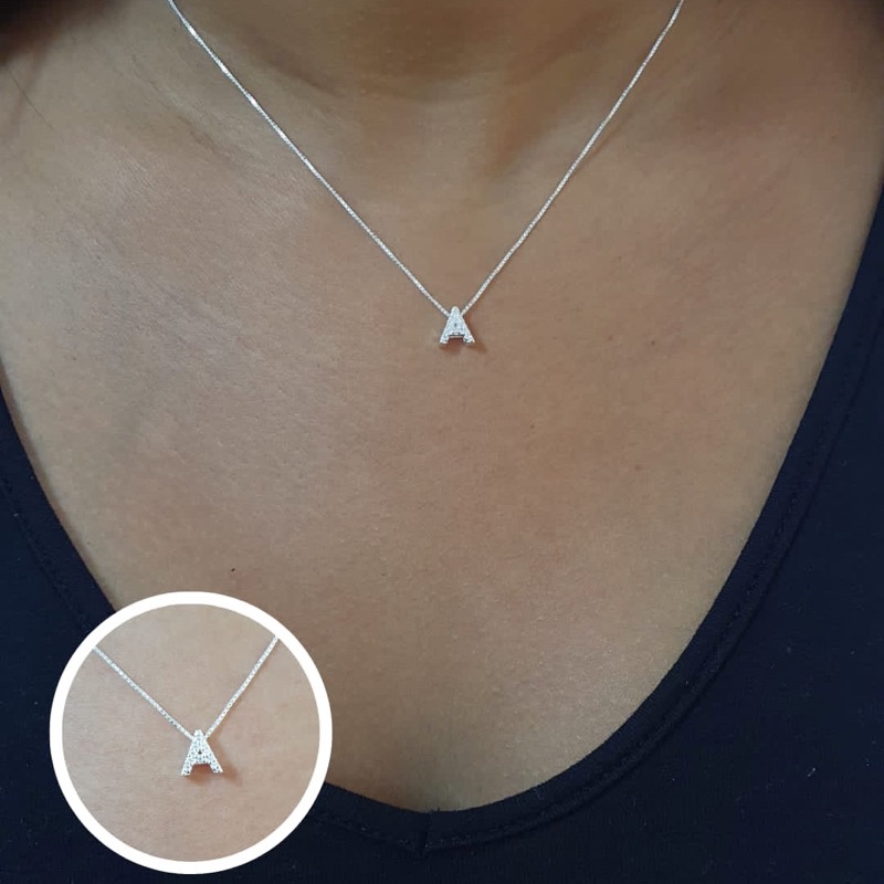 Prata 925 Colar inicial cravejado - (+ iniciais disponíveis) peça ...