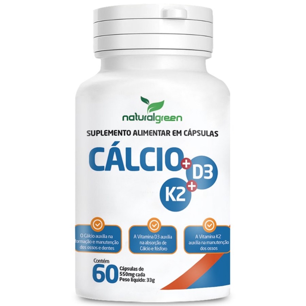 CÁLCIO 400MG + VITAMINA D3 5MCG + VITAMINA K2 65MCG NATURALGREEN 60 ...