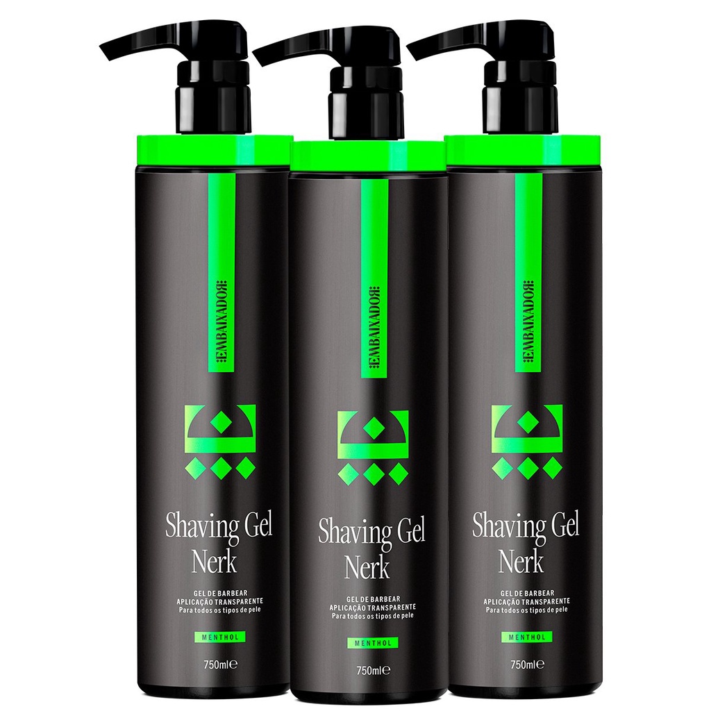 Kit 3 Shaving Gel de Barbear Nerk Menthol Embaixador 750ml | Shopee Brasil