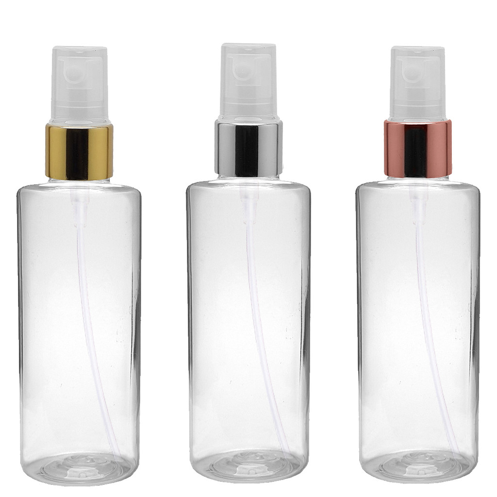 Frascos Pet 100 Ml Cil Reto Válvula Spray Metalizada Plástica ideal para perfumes álcool líquido ...