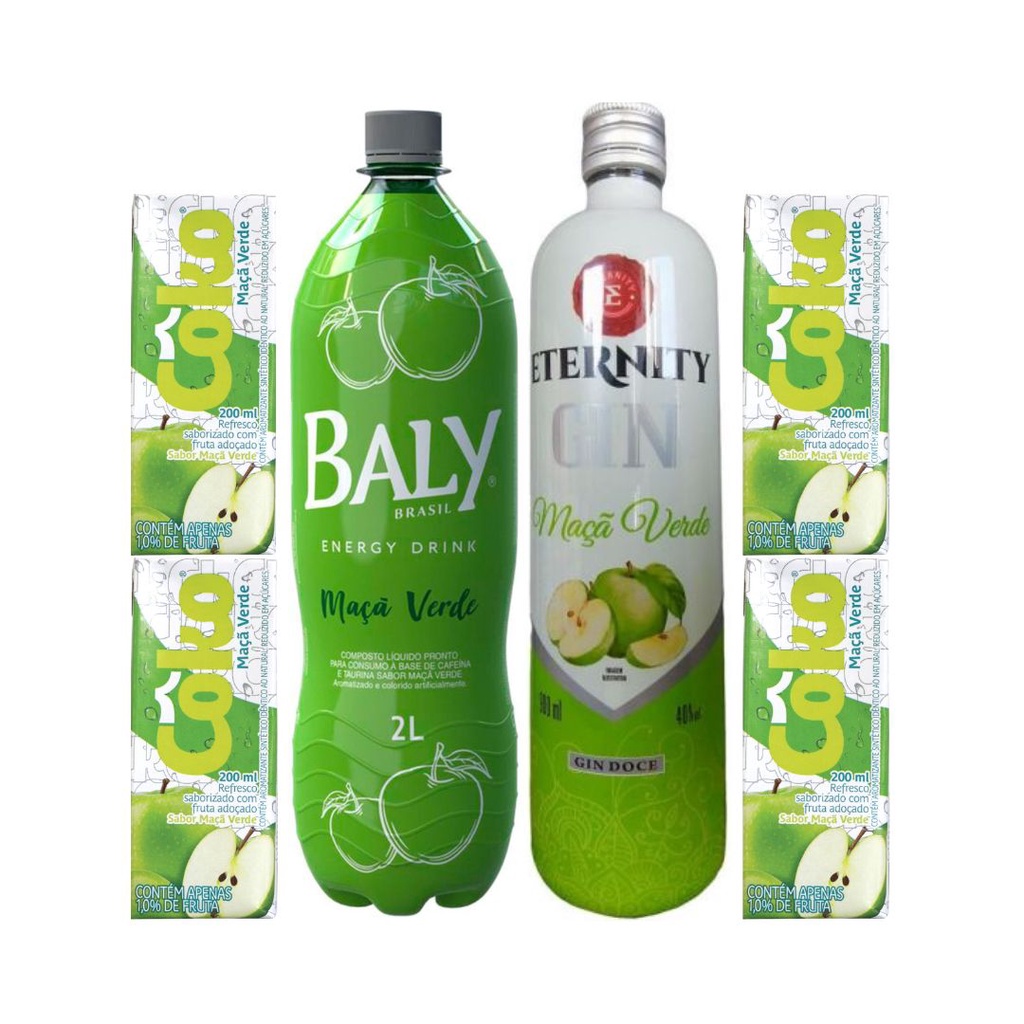Gin Eternity Maça Verde 900ml + Energético Baly 2L + 4 Coko | Shopee Brasil