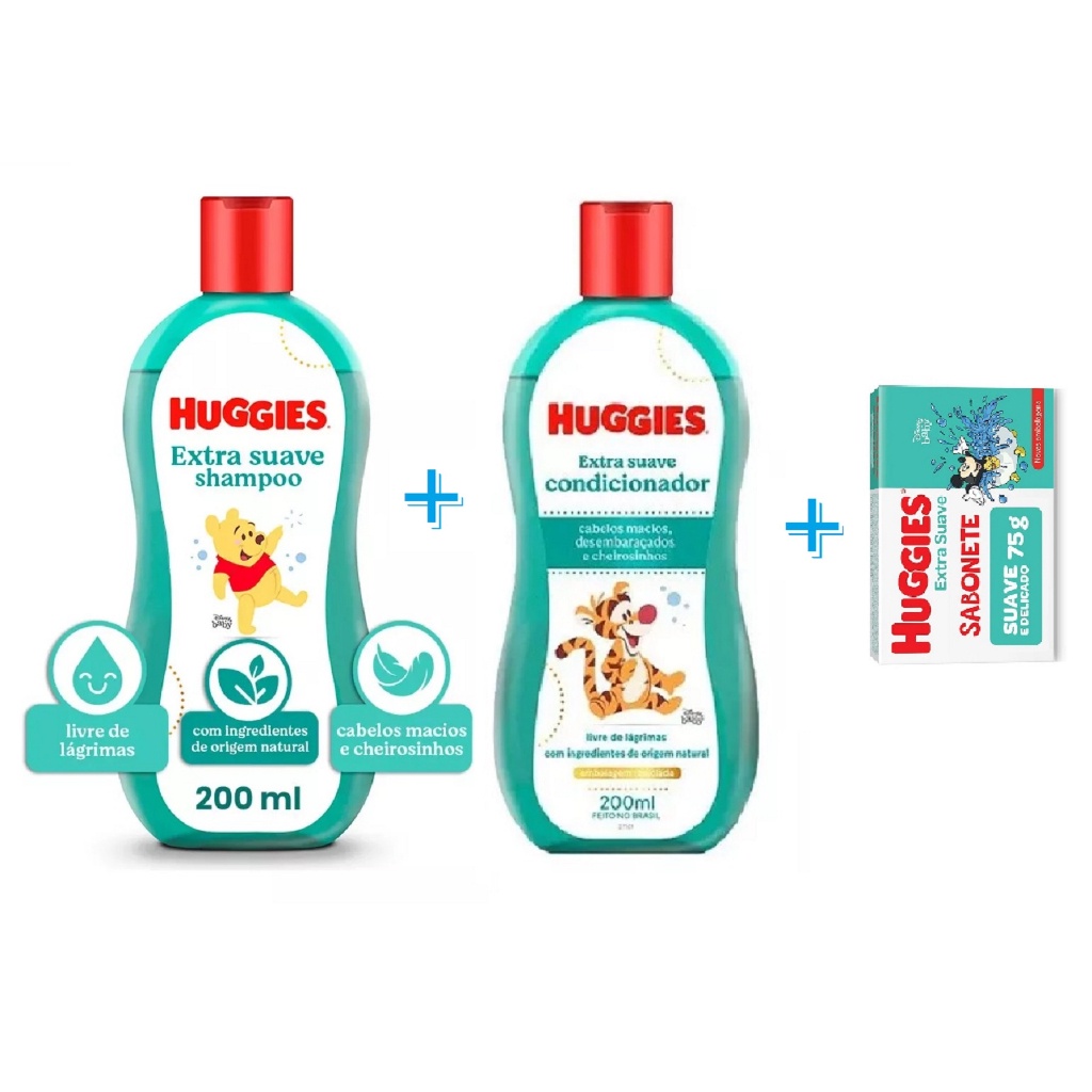 Kit Huggies | Shampoo 200ml + Condicionador 200ml + Barra Suave 75g ...
