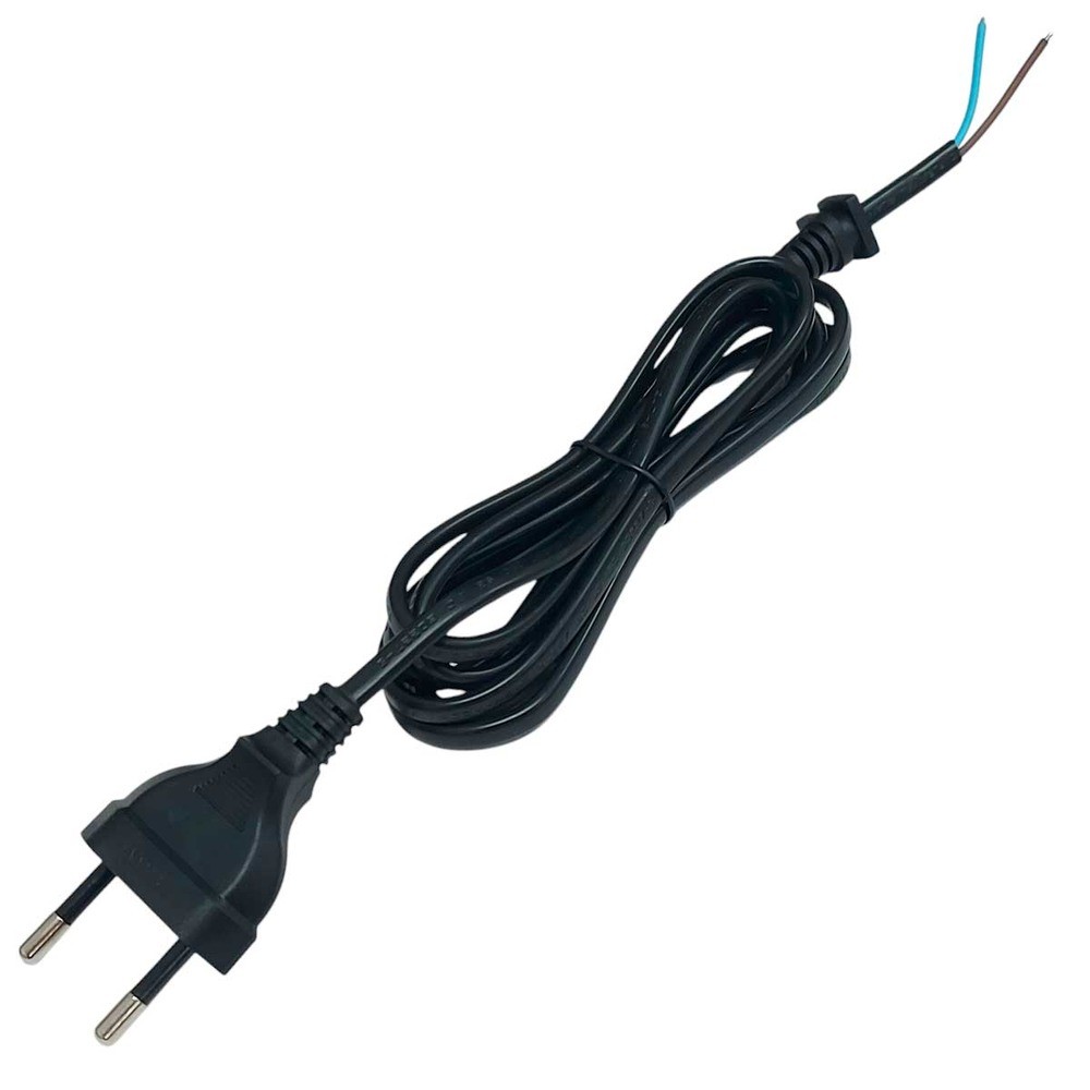 Cabo de Força Rabicho AC Bipolar 2x0,75mm x 1,50 Metros - Preto com ...
