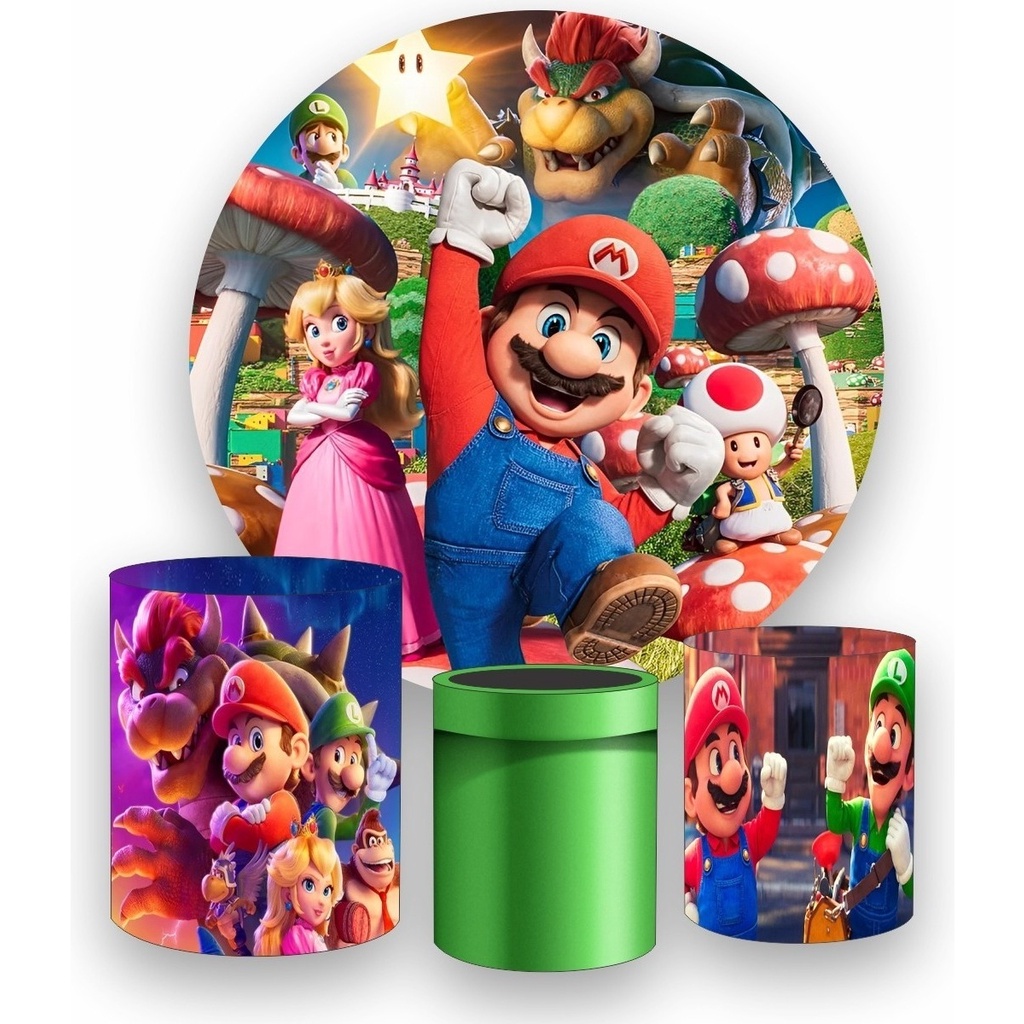Painel Tecido Redondo 1,5+capa Cilindro Super Mario Bros | Shopee Brasil