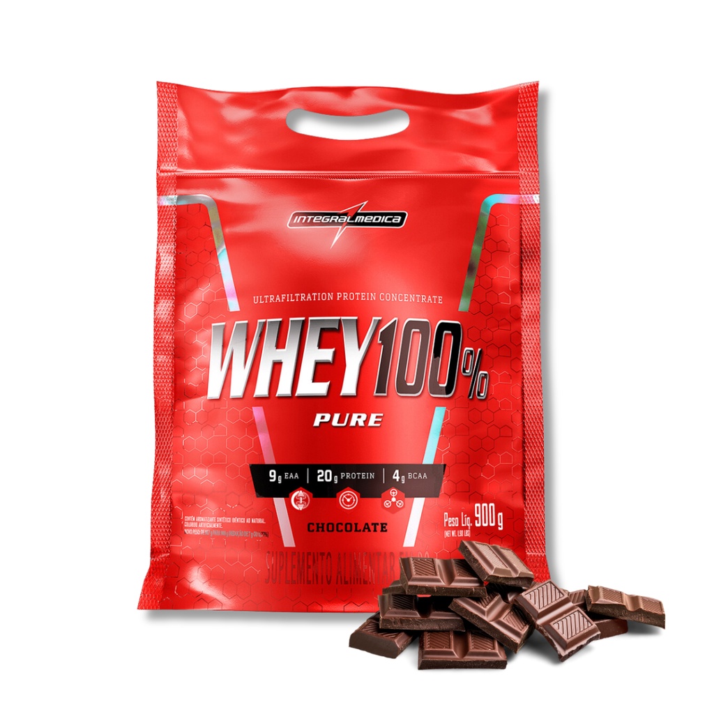 Whey 100% Pure Concentrado Chocolate Integral 900g | Shopee Brasil