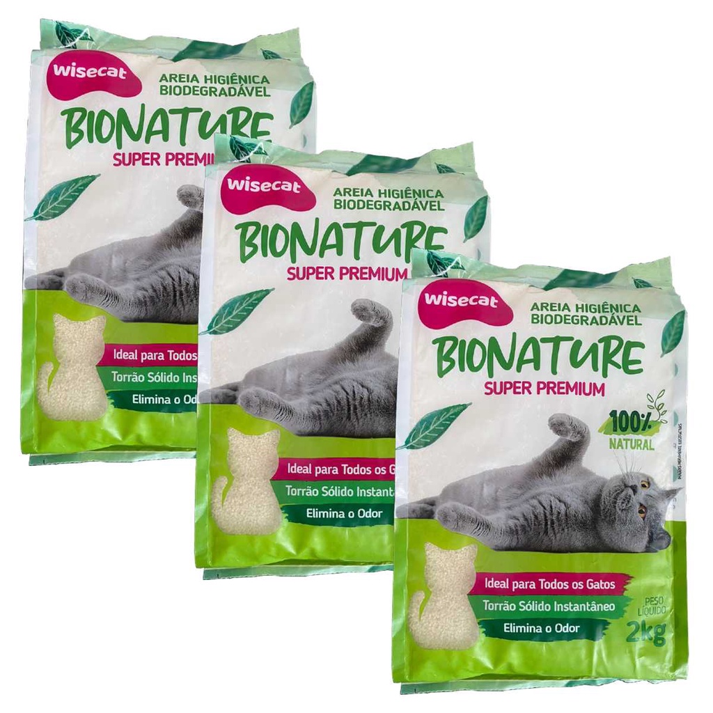 Areia De Mandioca Para Gatos Wisecat 2kg Kit 3Un | Shopee Brasil