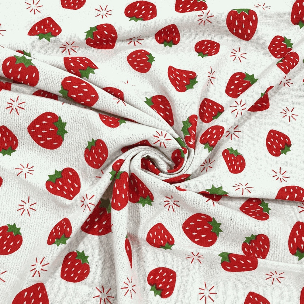 Tecido de Pano de Prato Amabile com Estampa de Morangos - 1,0m x 70cm ...