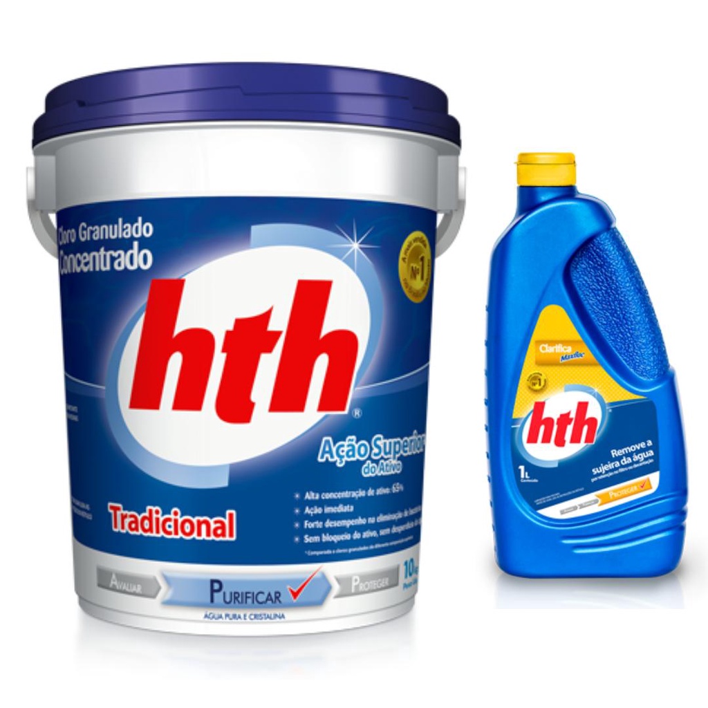 Kit Cloro Tradicional HTH 10KG e Clarificante Maxfloc 1L HTH | Shopee Brasil