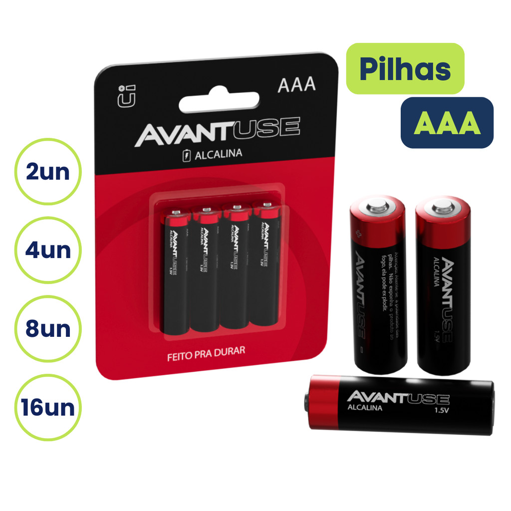 Kit Pilhas Alcalinas AAA 1.5v 2un 4un 8un 16un Lanterna Controle Remoto Avant Use | Shopee Brasil