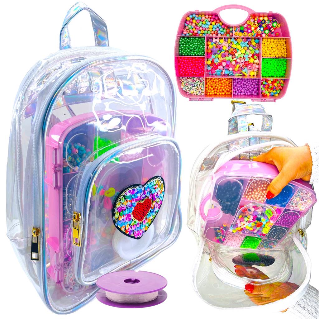 Conjunto Micanga Maleta Com Mochila Transparente 5000 Pecas + Fio ...