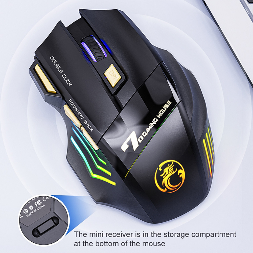 GW-X7 7 Botões Recarregável RGB Sem Fio Mudo Ergonômico Mouse Para ...