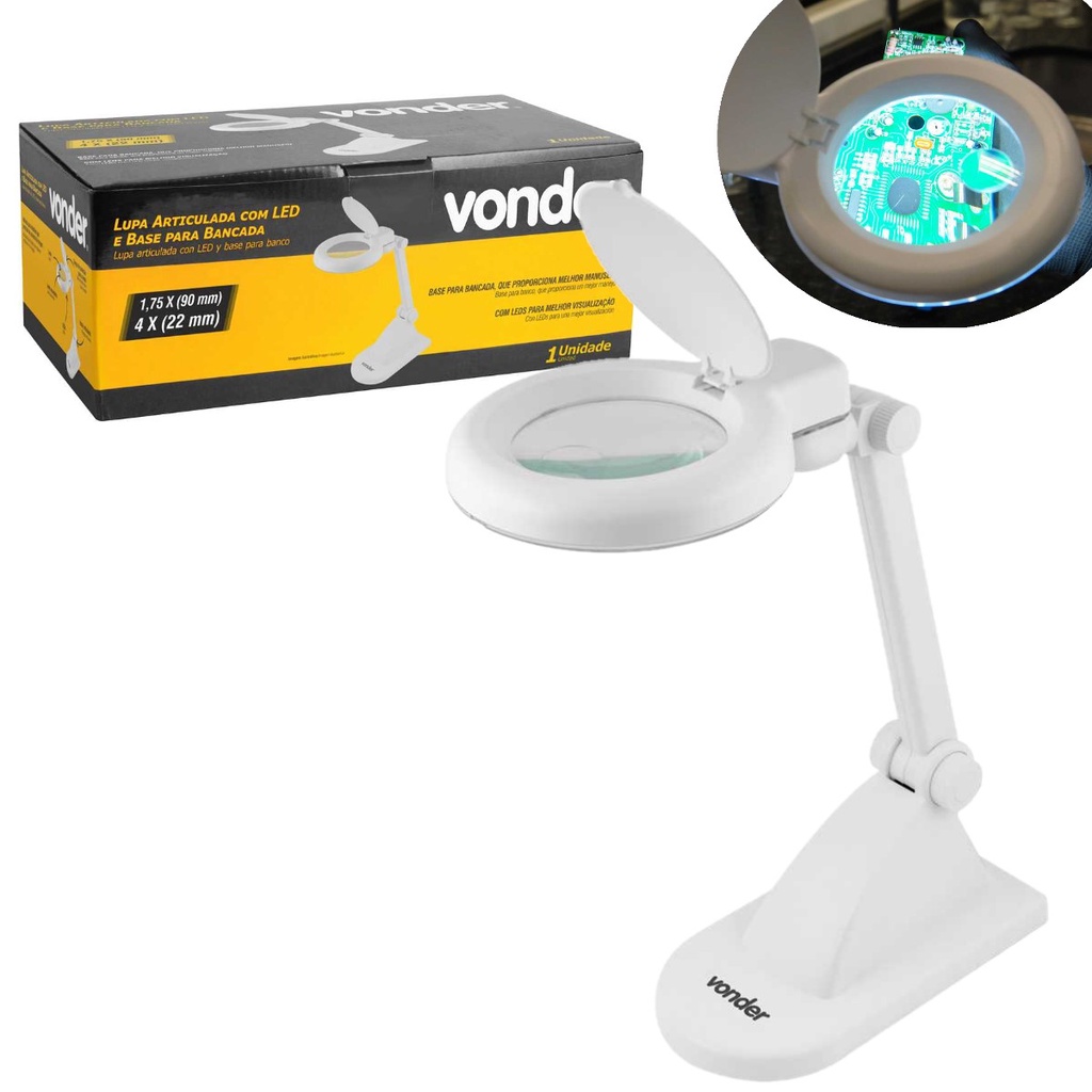 Lupa Articulada com Base para Bancada LED Bivolt Vonder | Shopee Brasil