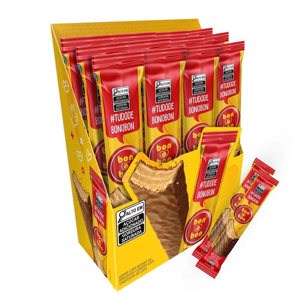 Cx 10un Bonobon Snack Wafer 30g Chocolate | Shopee Brasil