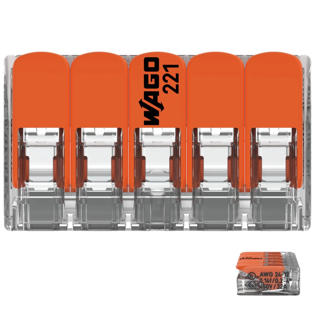 Conector Wago Compacto Emenda 5 Fios Modelo 221-415 Kit 10 | Shopee Brasil