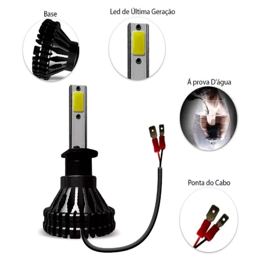 Par Lâmpada H1 Super Led 6000k 6000 Lúmens 2d Kit Reator Embutido ...