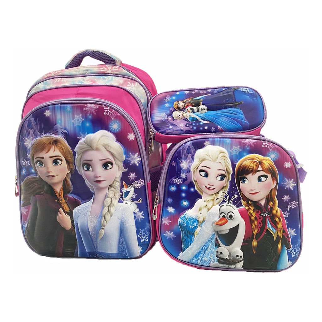 Kit Mochila Escolar Costas Frozen 3d Lancheira E Estojo | Shopee Brasil