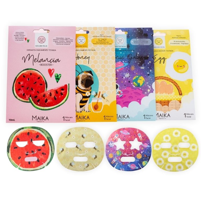 Kit Com 4 Máscaras Faciais Melancia, Honey, Hialuronic Galaxy E Egg ...