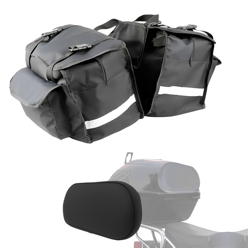Alforge para moto lateral 40l black luxo + Encosto para Bau | Shopee Brasil