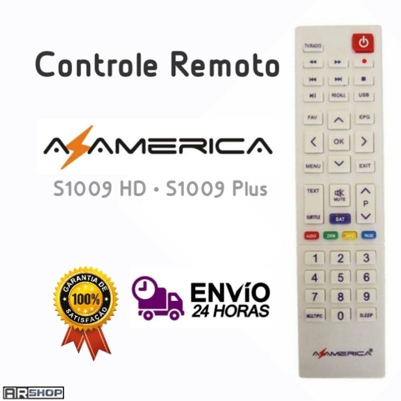 Controle Remoto para Receptor Azamerica S 1009 / S1009 Plus 7081 ...
