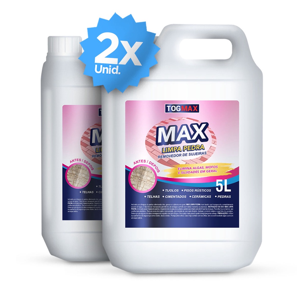 Kit 10 Litros Galão Limpa Pedras Max Removedor De Sujeira Para Pisos ...