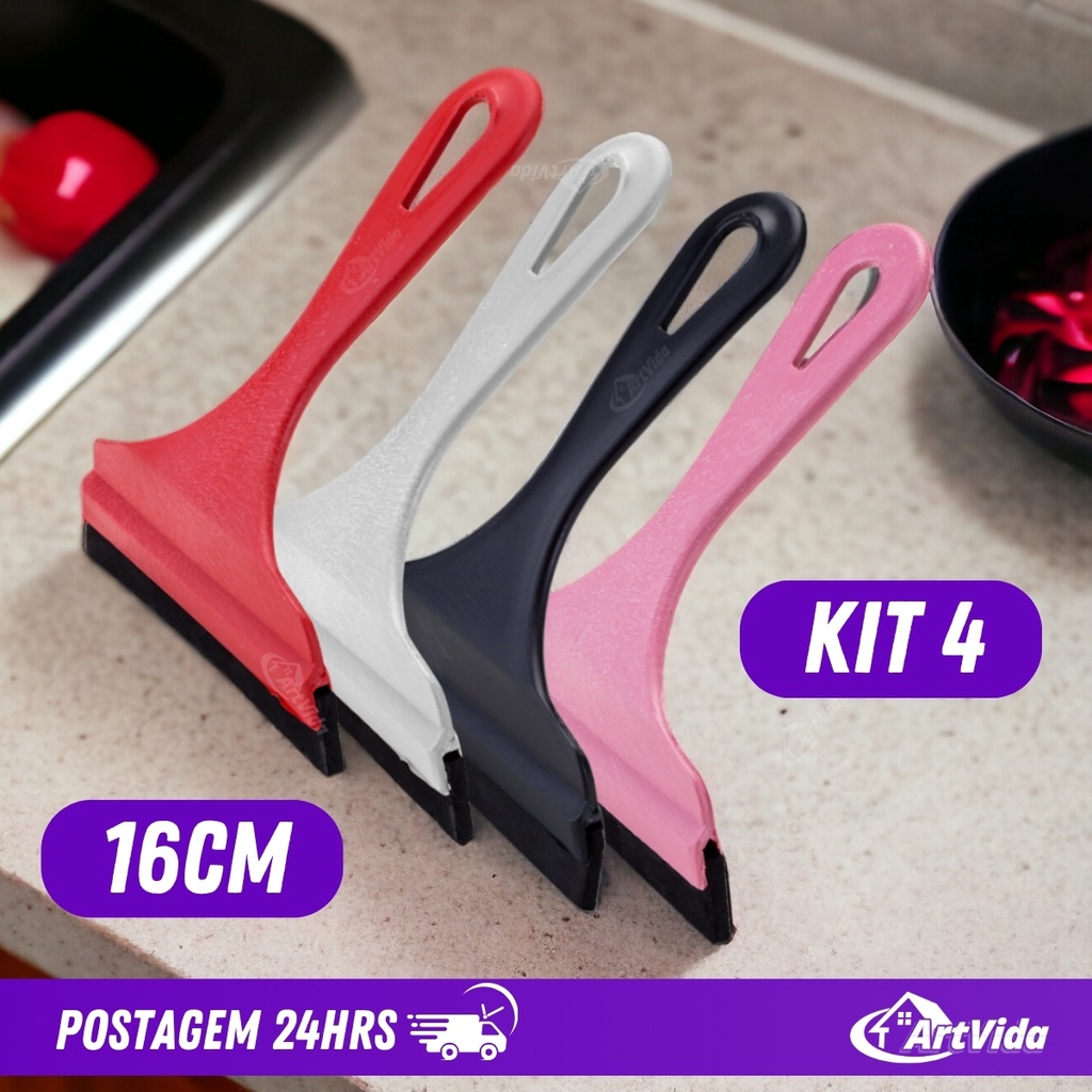 KIT 4 Rodinho Rodo Pia Plástico e EVA - 18cm Puxa Bem - Cozinha Limpa e ...